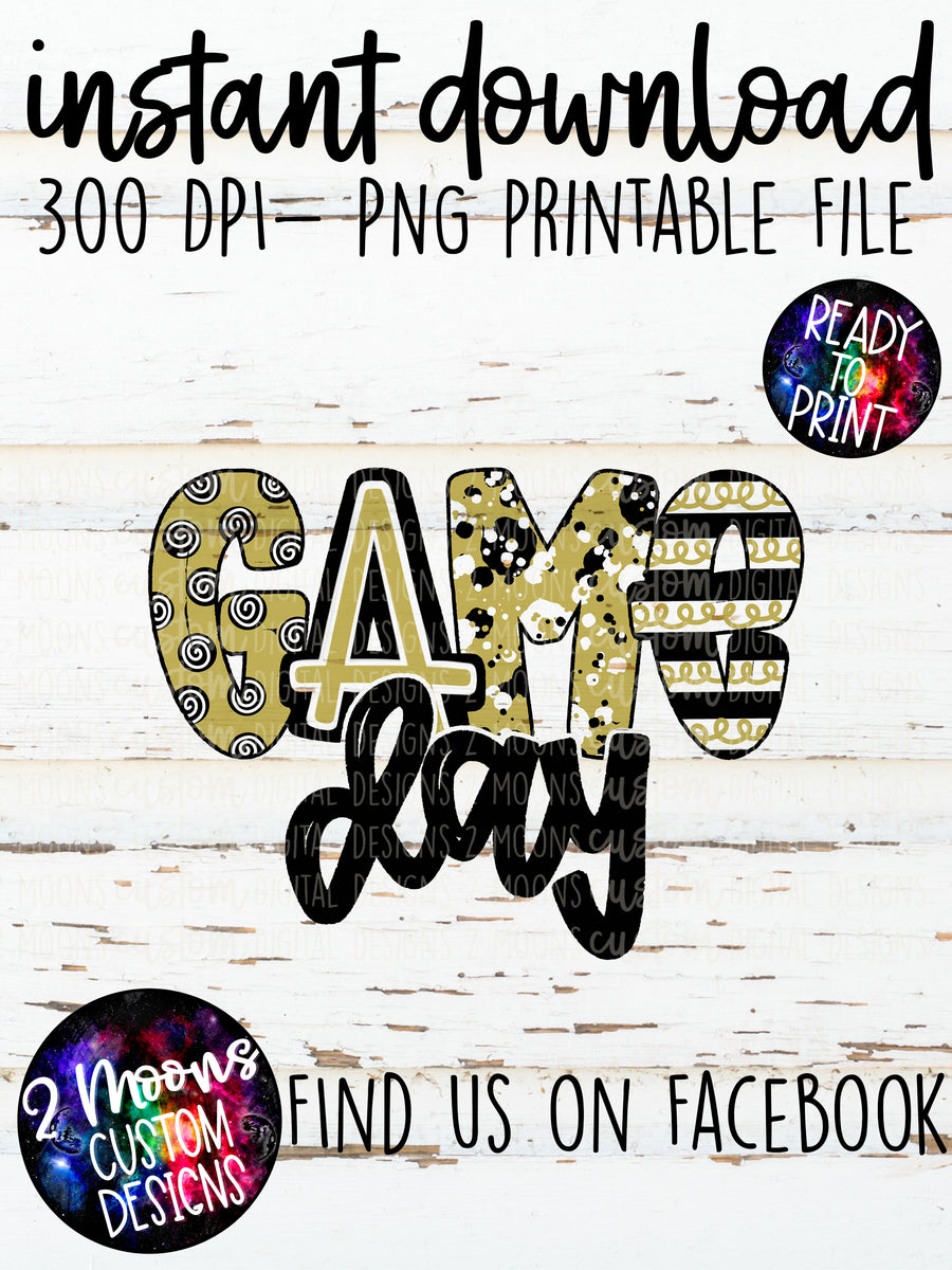 Game Day Doodle- Black & Vegas Gold – 2 Moons Custom Designs