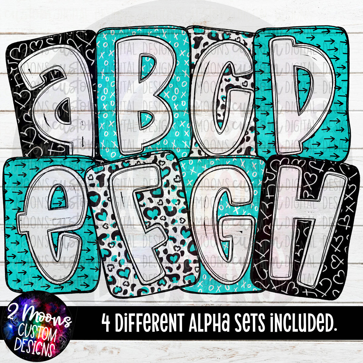 Boxy Valentines Day Doodle Alpha Pack- 4 Different Set- Blue- Handlett ...