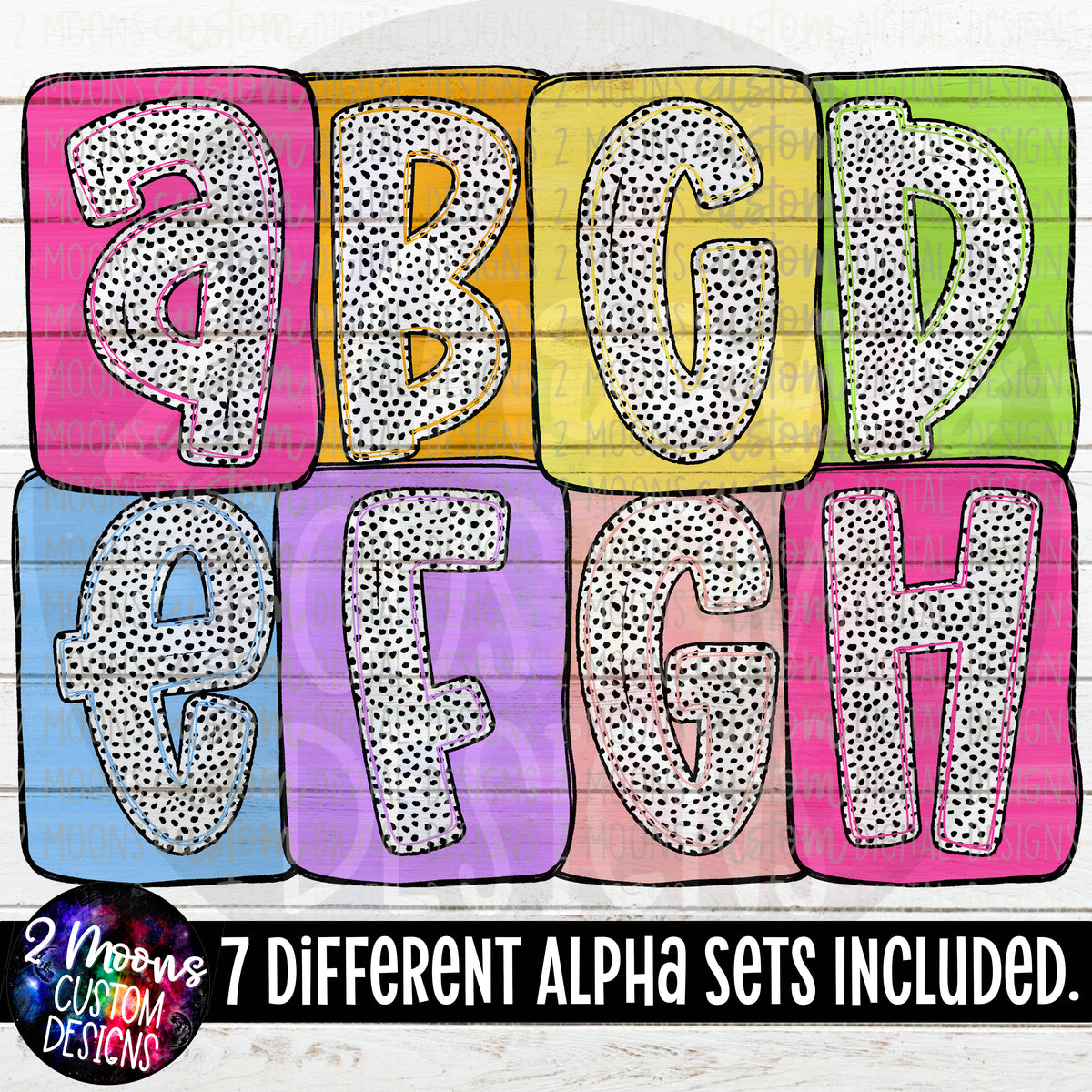 Boxy Spring Dots 1 Alpha Pack- 7 Different Set- Handlettered – 2 Moons ...