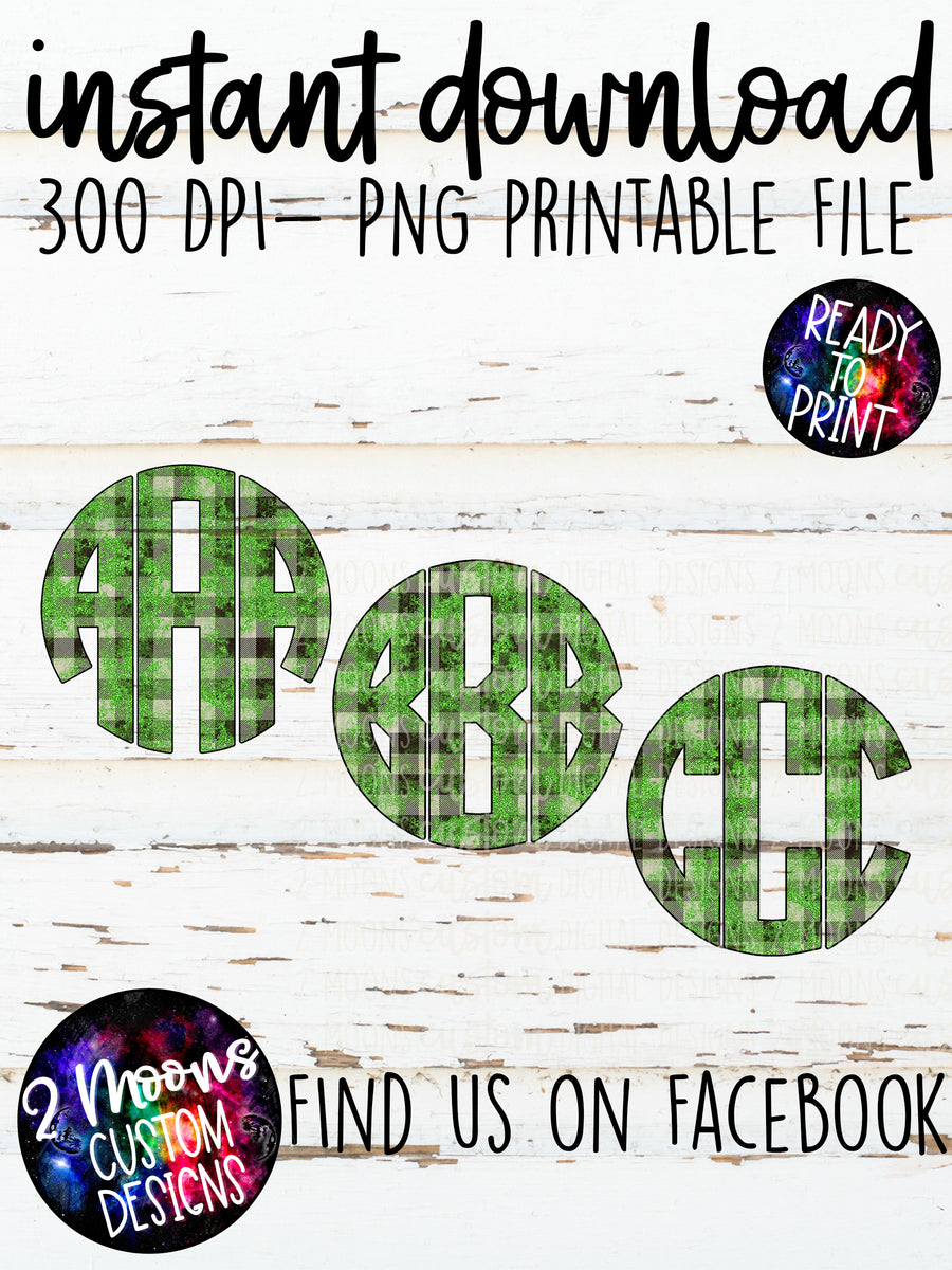 Lime Green Buffalo Plaid Grunge Monogram- Entire Alphabet – 2 Moons ...