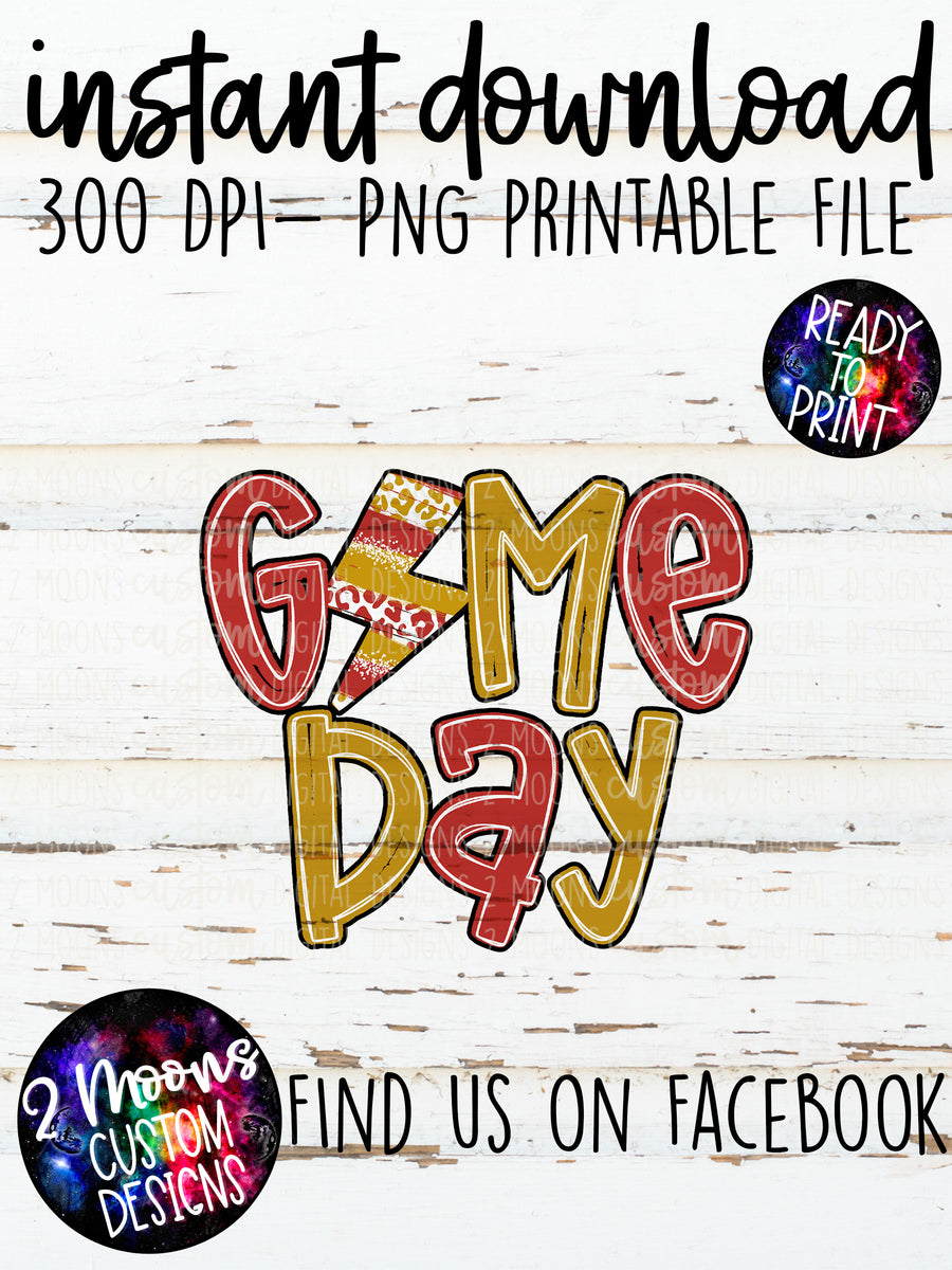 Game Day- Lightning Bolt Doodle Bundle- Red & Gold – 2 Moons Custom Designs