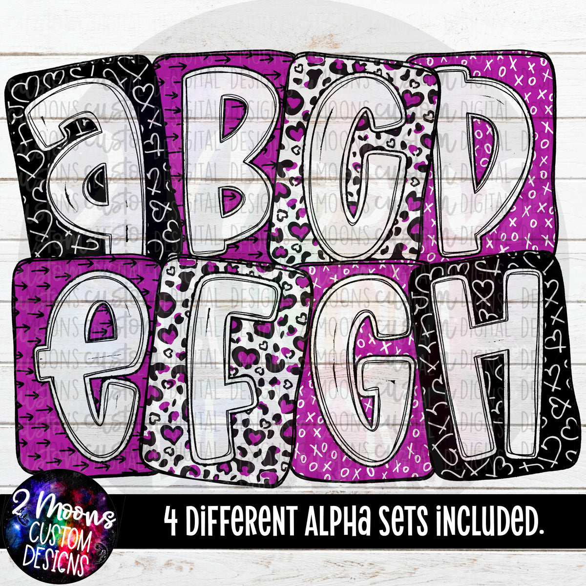 Boxy Valentines Day Doodle Alpha Pack- 4 Different Set- Purple- Handle ...