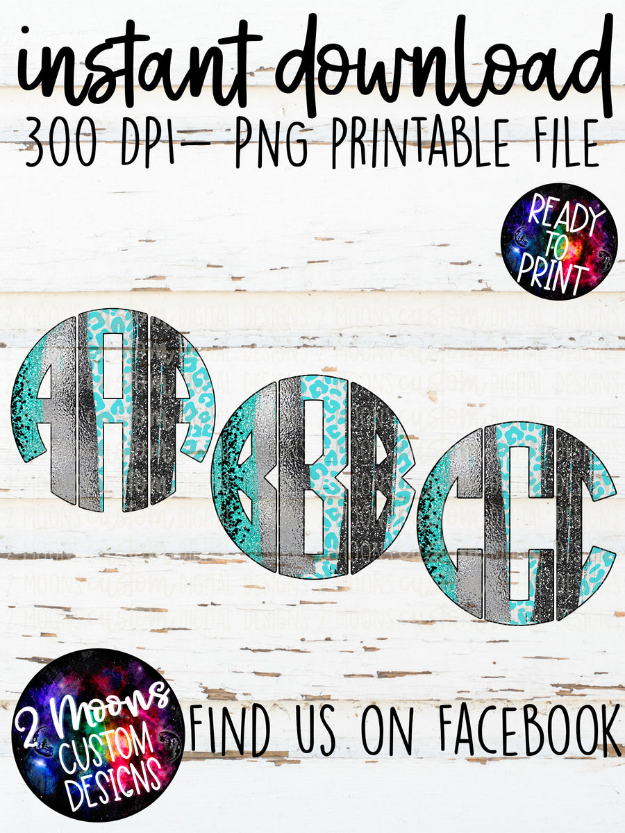 Ice Blue Leopard Brushstroke Monogram – 2 Moons Custom Designs