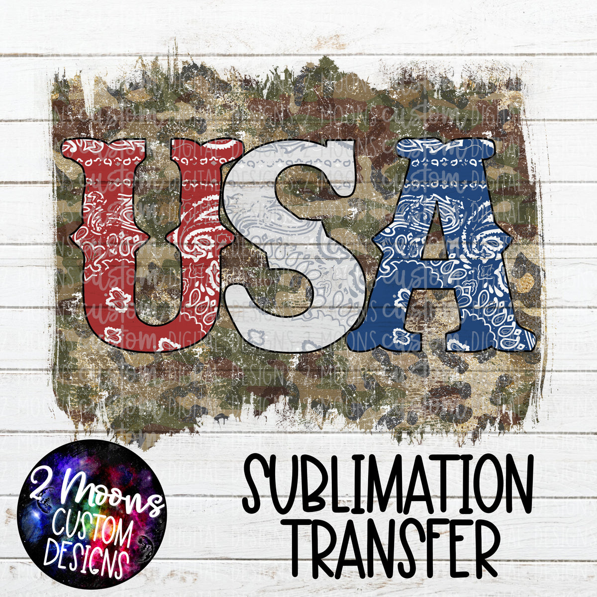 USA- Bandana Letters- Sublimation Transfer – 2 Moons Custom Designs